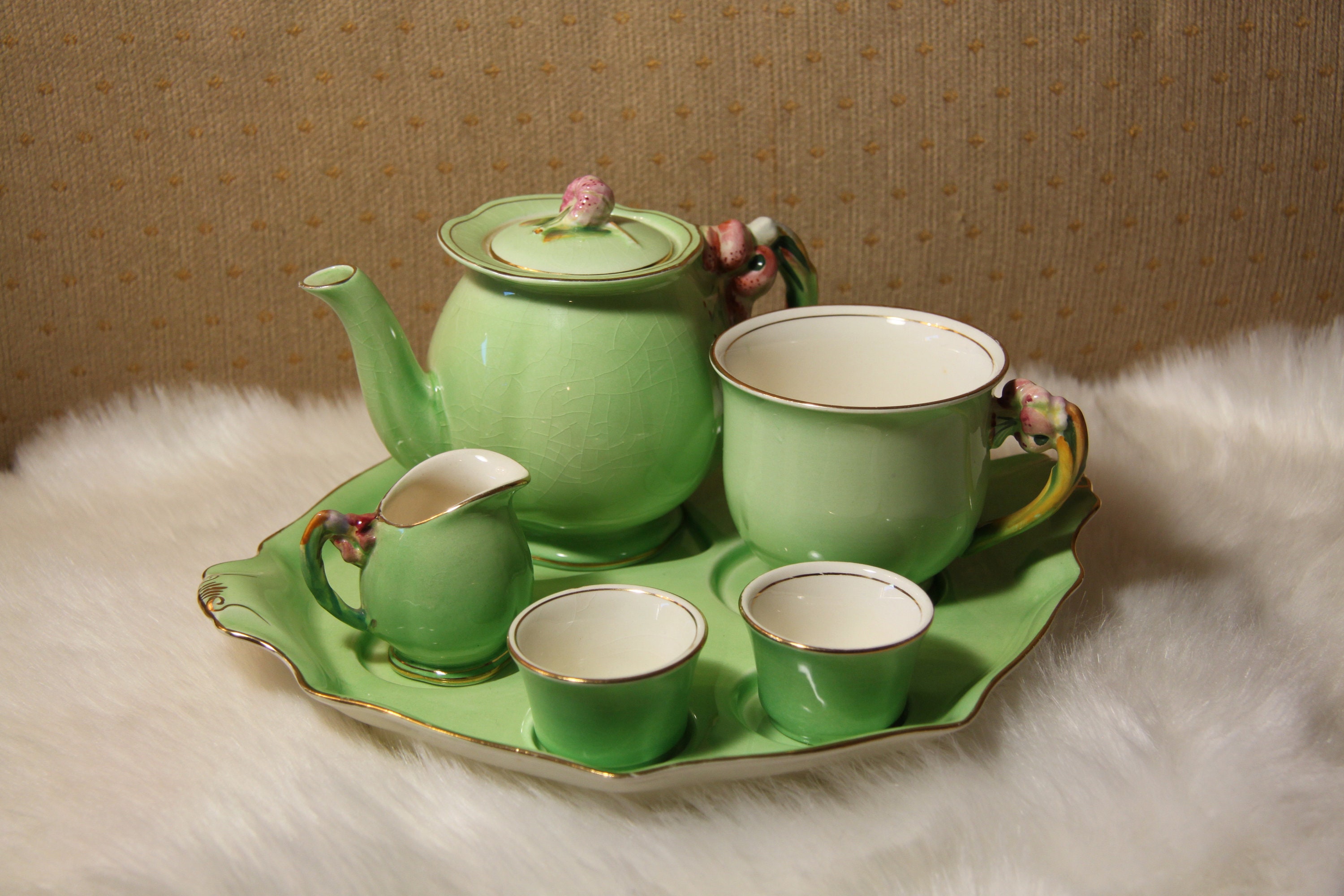 Vintage 1940s Royal Winton Tiger Lily Green Tea Set, Antique ...