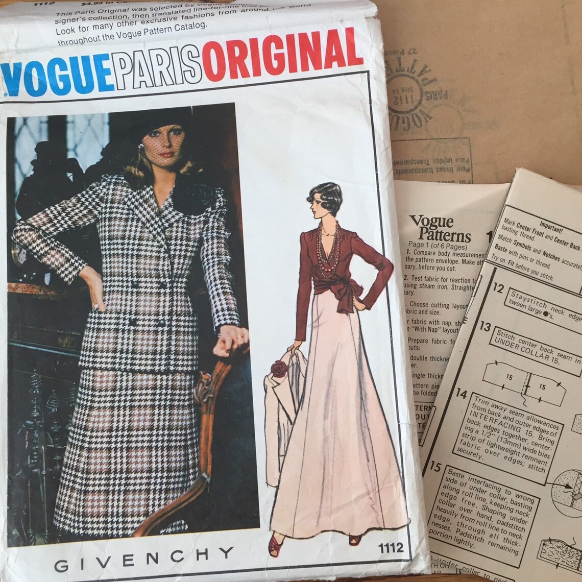1970s Vogue Paris Original Pattern 1112 by Givenchy, Size 14, Bust 36 ...