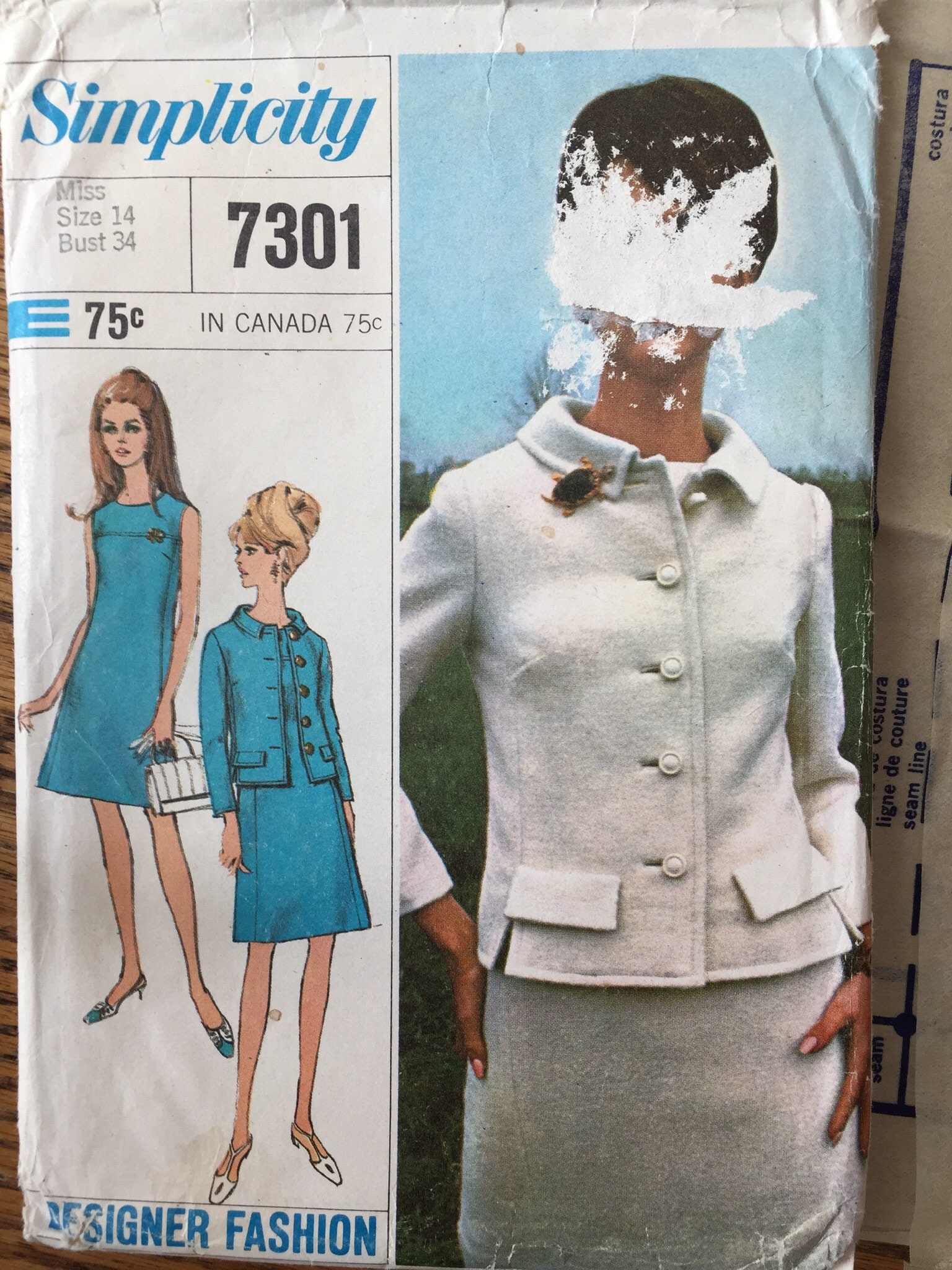 Simplicity 7301, 1967 Suit Pattern, Designer Suit Pattern, Size 14 ...
