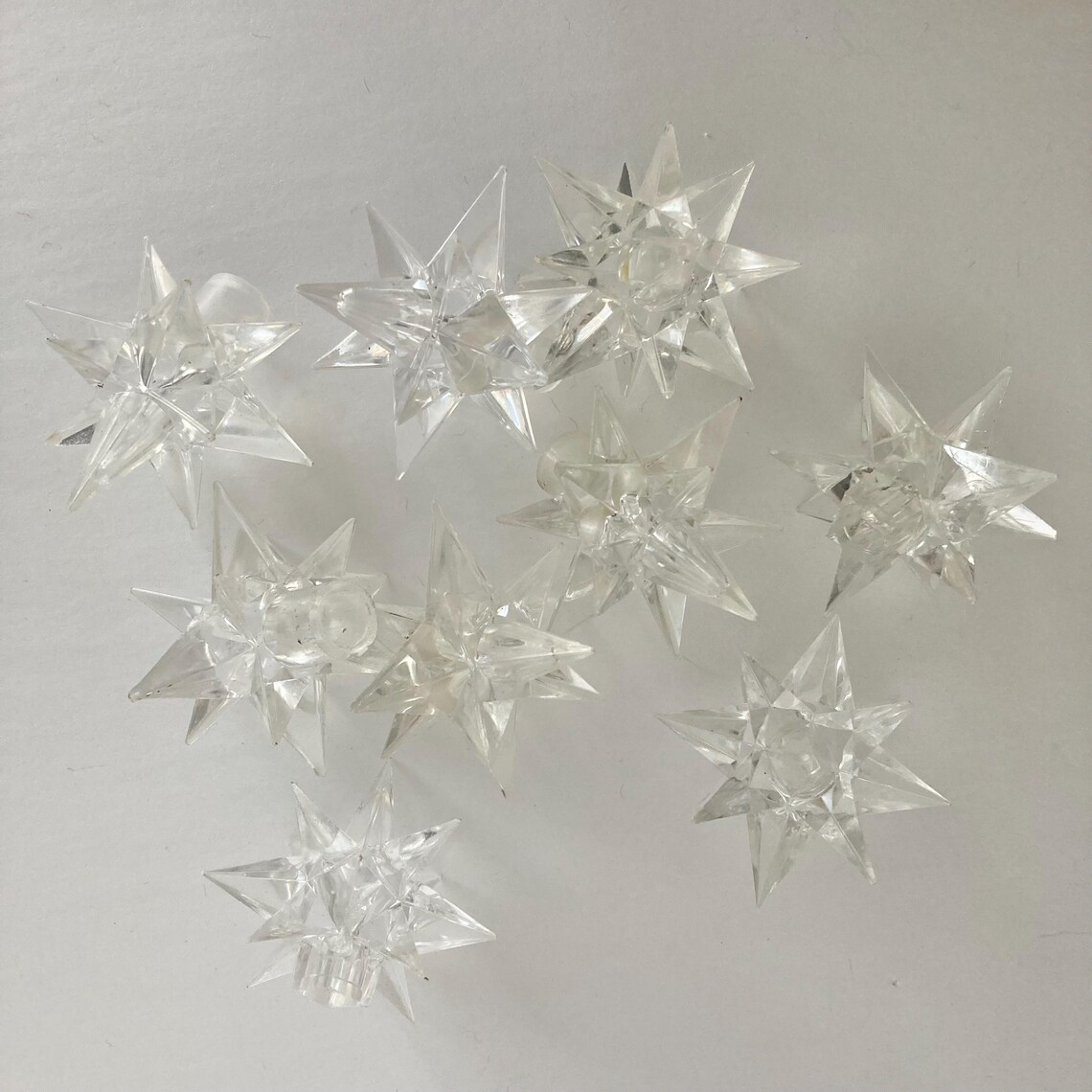 Lot of 10 Large MCM Christmas Light Toppers, Clear Star Shaped Vintage ...