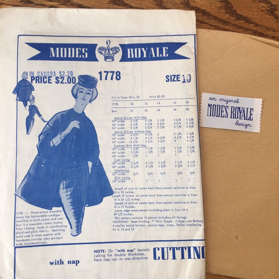 Modes Royale Pattern 1778, Size 10, 1950s Suit and Coat Pattern, Bust ...