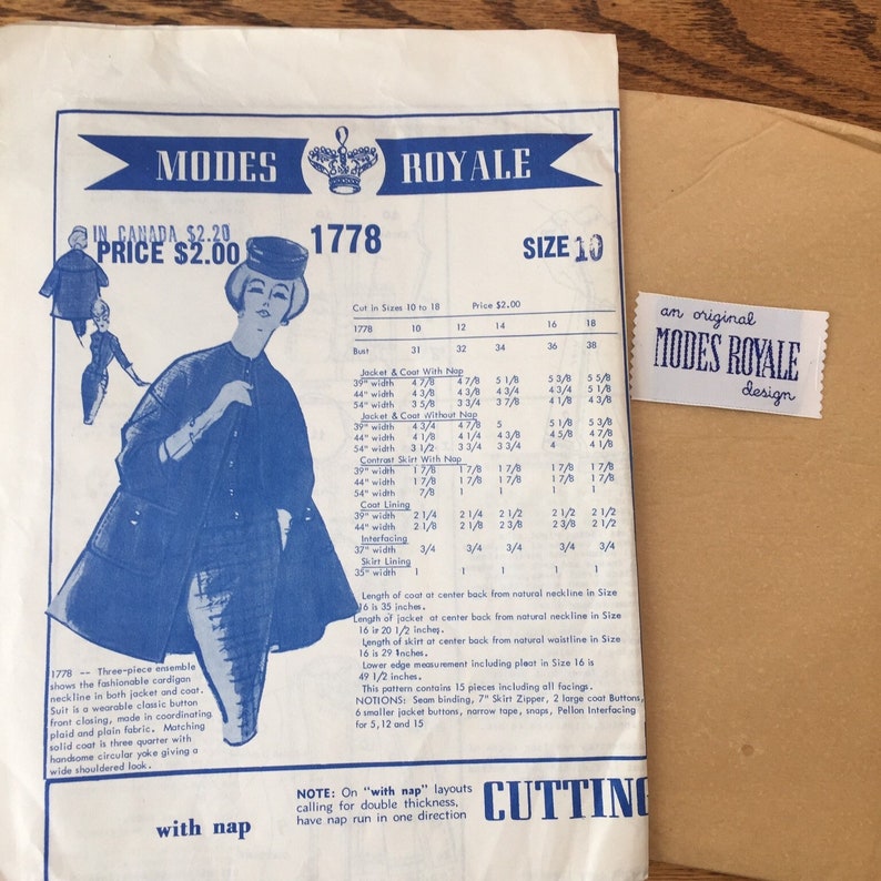 Modes Royale Pattern 1778, Size 10, 1950s Suit and Coat Pattern, Bust ...