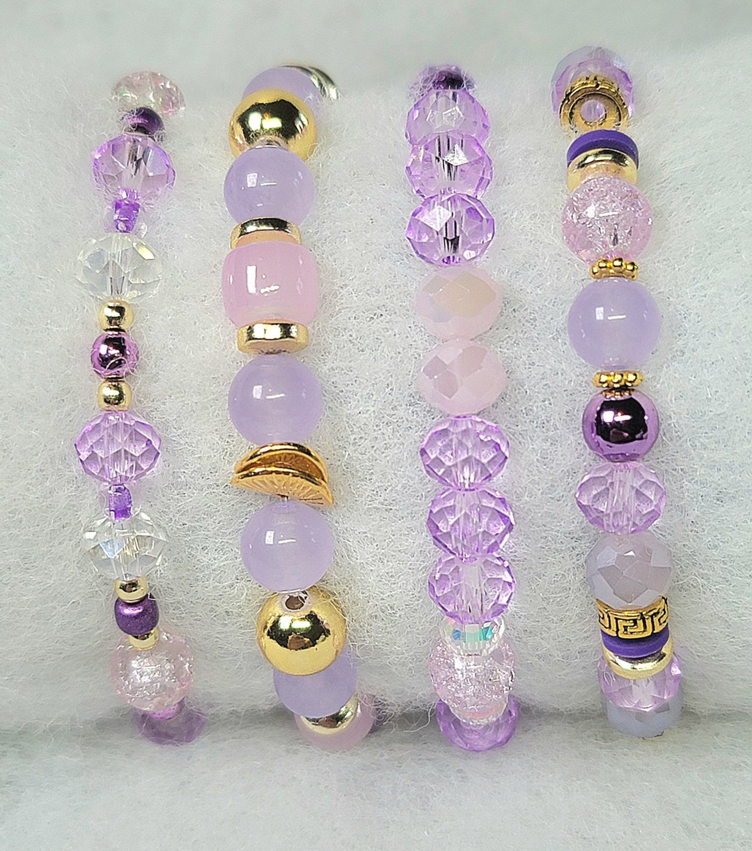 Pink Violet Crystal 4 Pc Bracelet Set, Pretty Pearl & Pink Artist ...