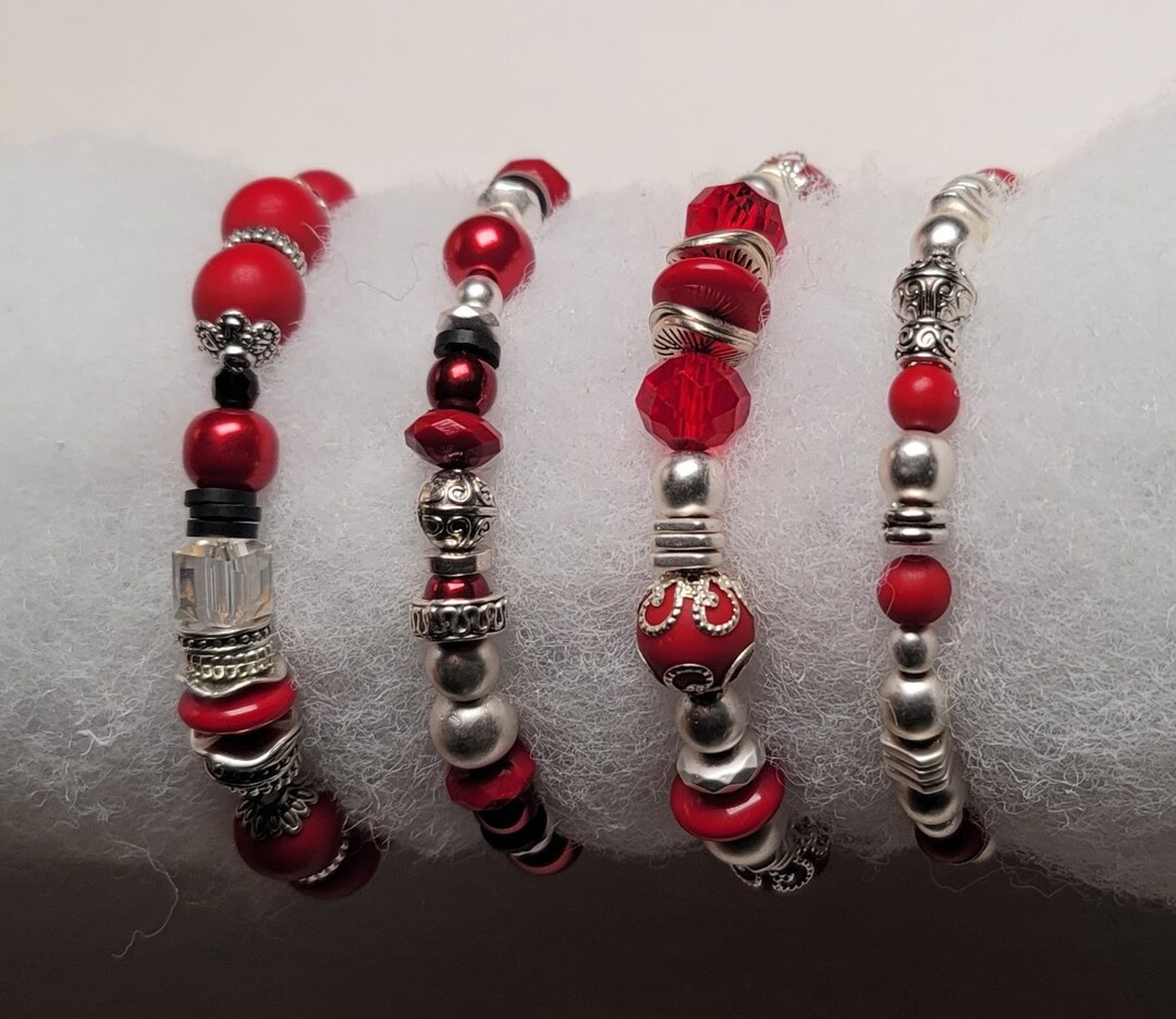 Red Hematite Bracelet Set, "sassy"includes: 4pcs Matte Glass Beads ...