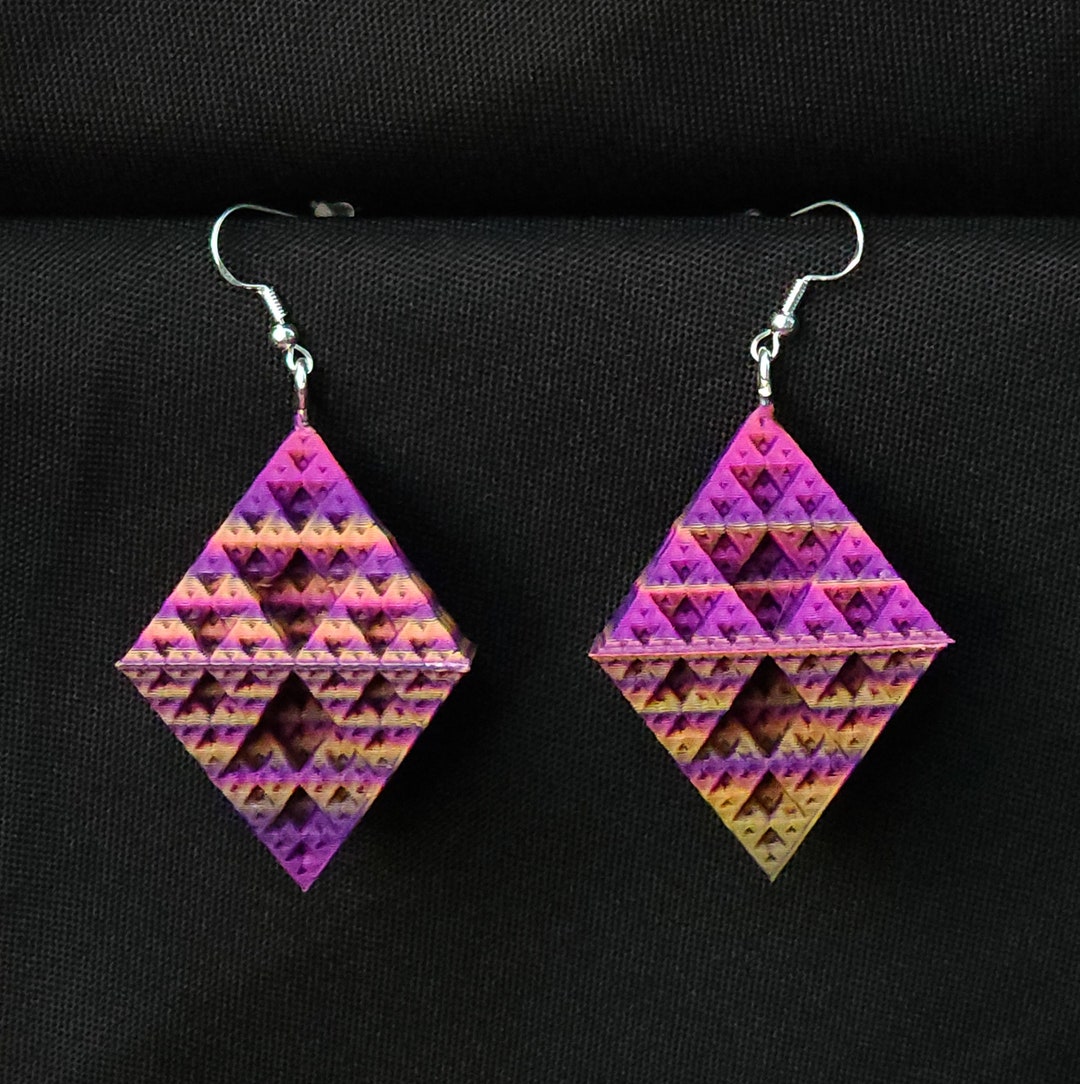 3D Printed Sierpinski Pyramid Octahedron Uv-reactive Earrings - Etsy