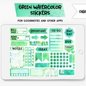Green Watercolor Digital Planner Stickers for Digital Planning and ...