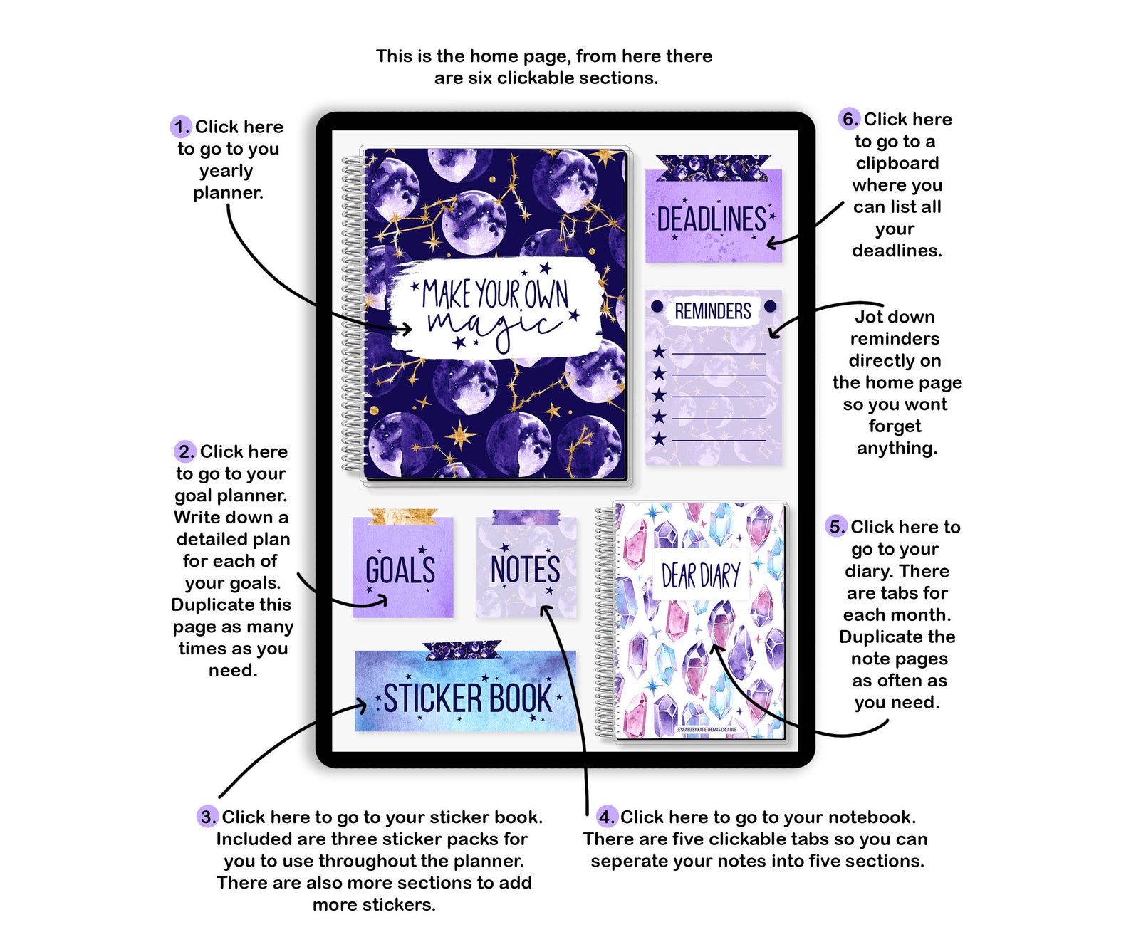 Moon and Stars Digital Planner for Goodnotes Digital Bullet - Etsy