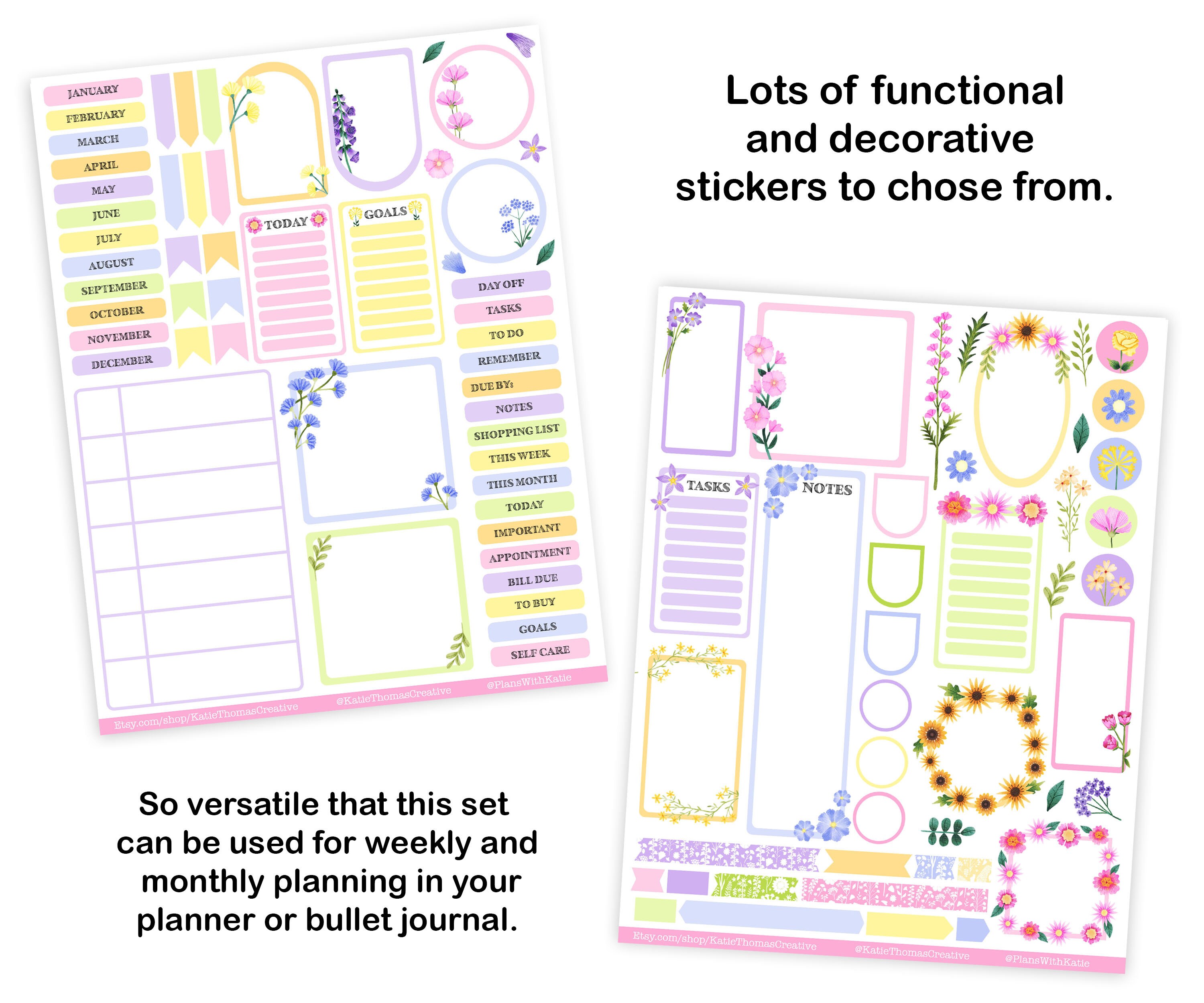 Printable Planner and Journal Sticker Kit, Weekly and Monthly Sticker ...