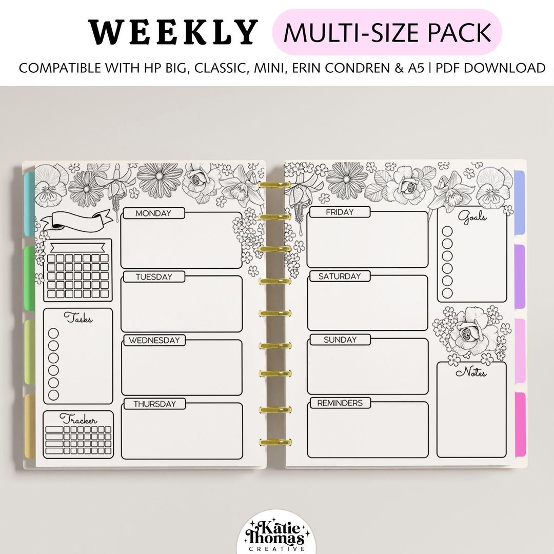 Printable Colouring WEEKLY Planner Inserts Fits Happy Planner Classic ...