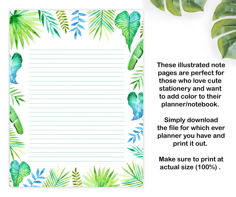 Tropical Leaves Printable Planner Inserts Printable Note | Etsy
