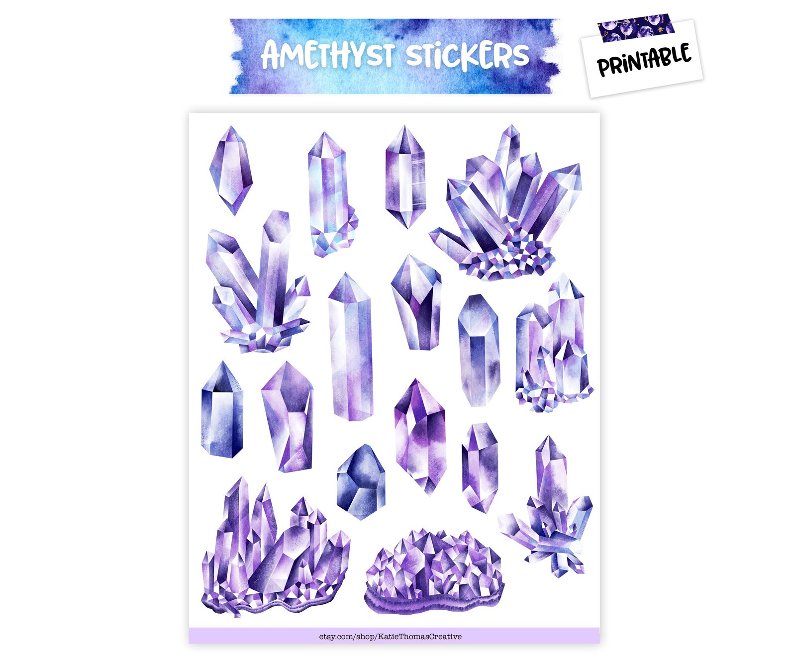 Amethyst Crystals Sticker Sheet Printable Sticker Set for | Etsy