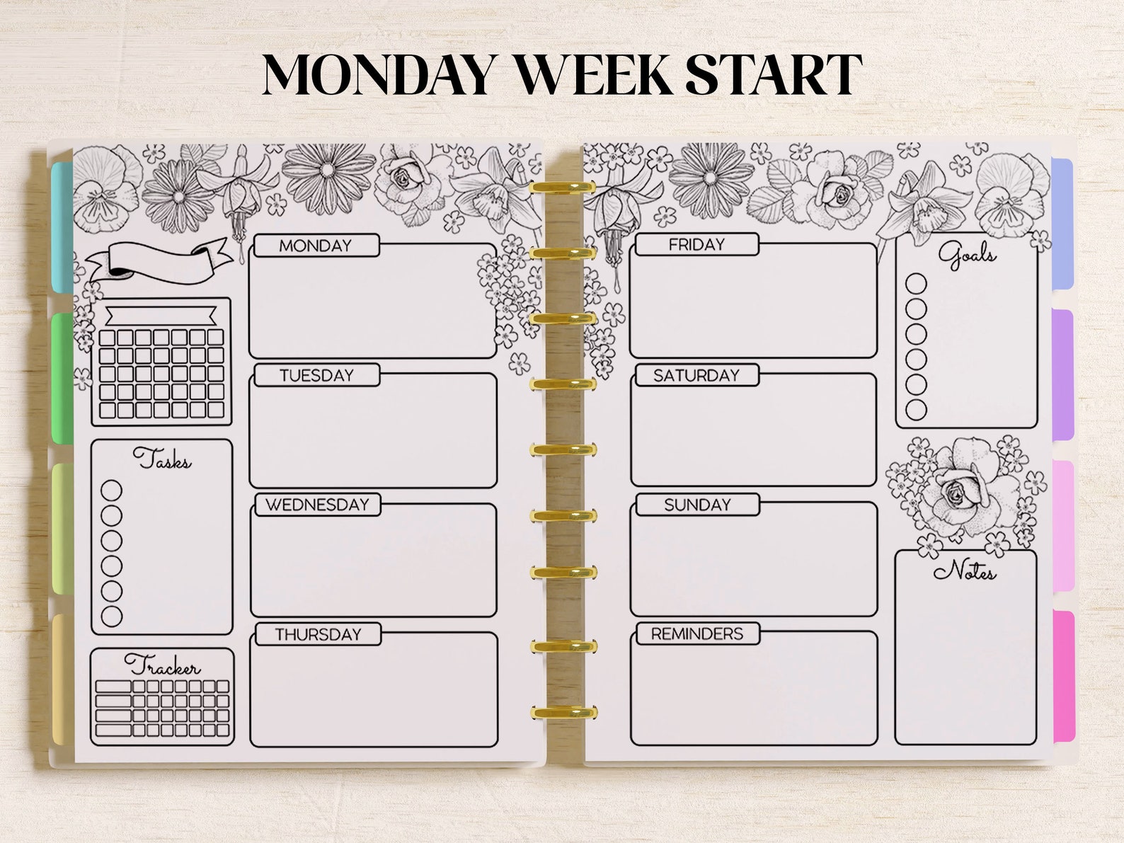 Printable Colouring WEEKLY Planner Inserts Fits Happy Planner Classic ...