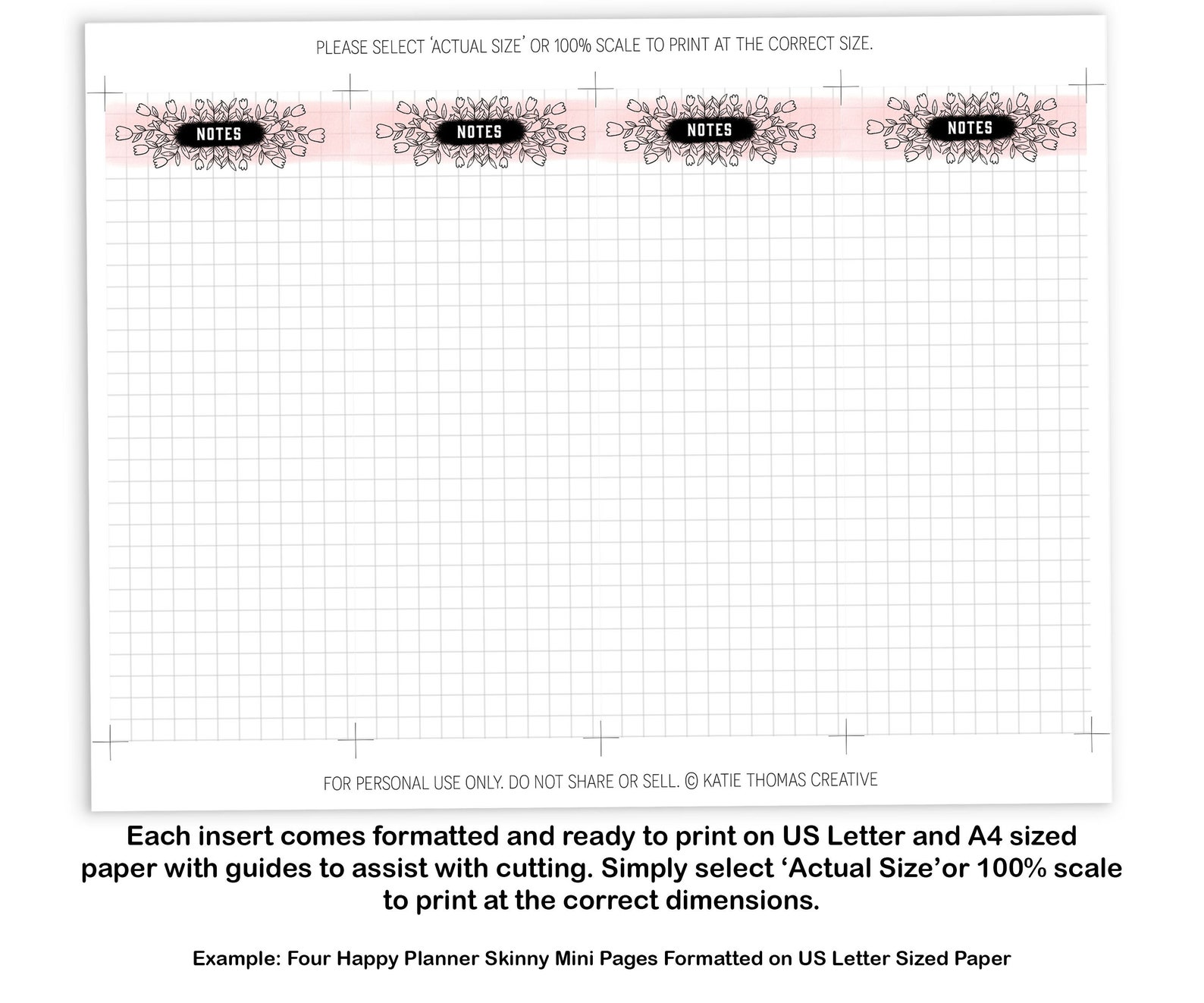 Printable Note Paper Planner Inserts for Happy Planner Skinny - Etsy