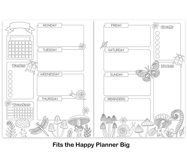Printable Colouring WEEKLY Planner Inserts for Happy Planner - Etsy