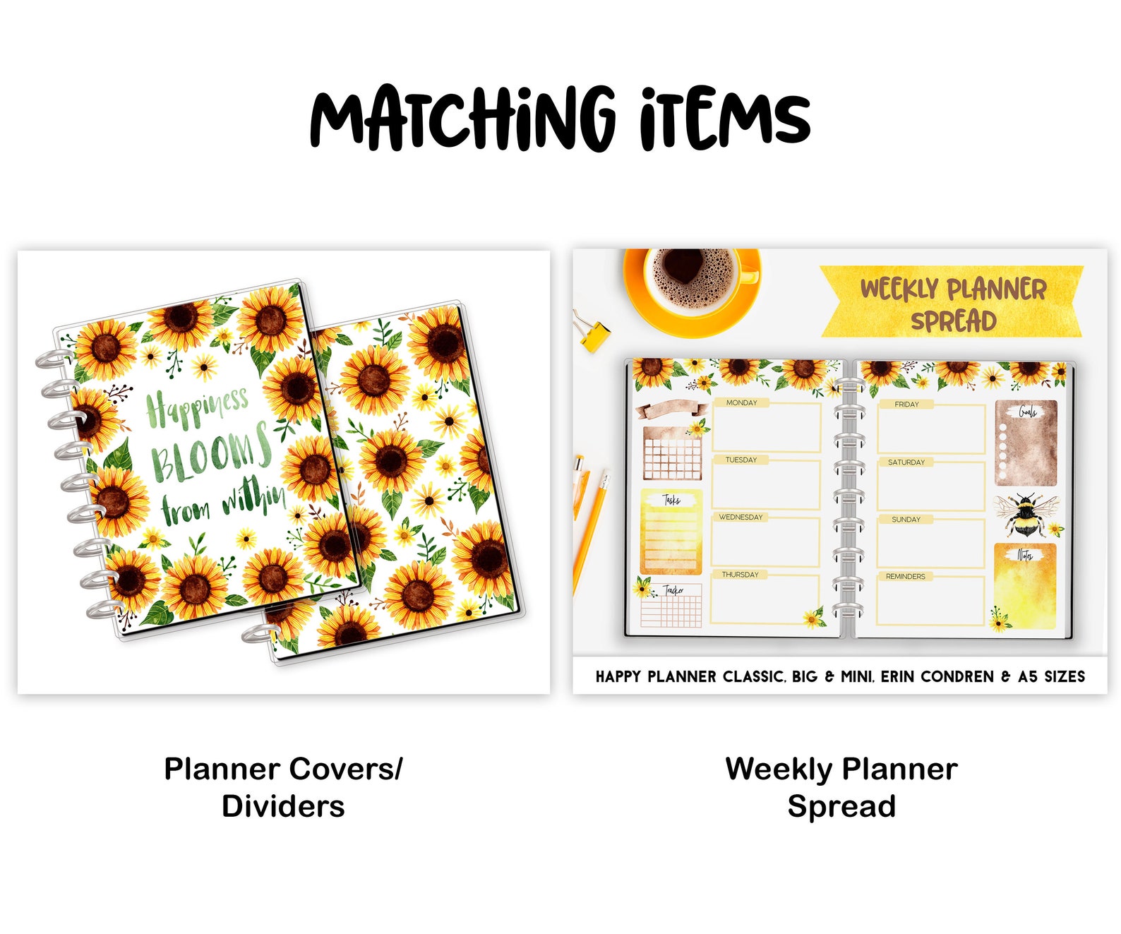 Sunflower Note Paper Planner Inserts for Happy Planner | Etsy