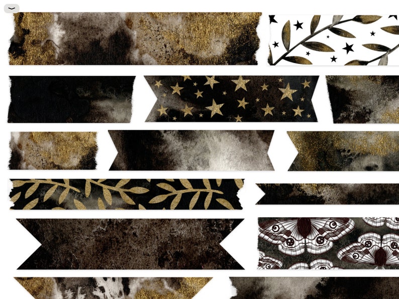 Black and Gold Digital Planner Stickers Watercolor Washi Tape | Etsy