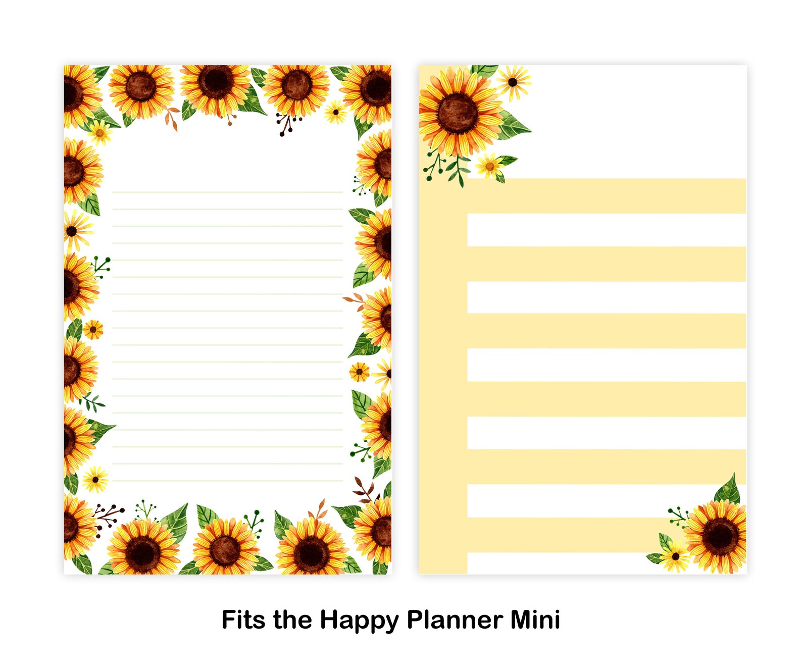 Sunflower Note Paper Planner Inserts for Happy Planner - Etsy