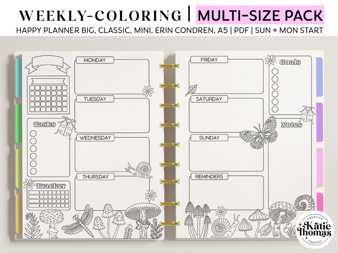 Printable Colouring WEEKLY Planner Inserts for Happy Planner - Etsy