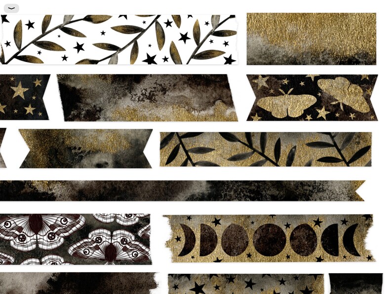 Black and Gold Digital Planner Stickers Watercolor Washi Tape | Etsy