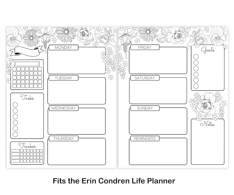 Printable Colouring WEEKLY Planner Inserts for Happy Planner - Etsy
