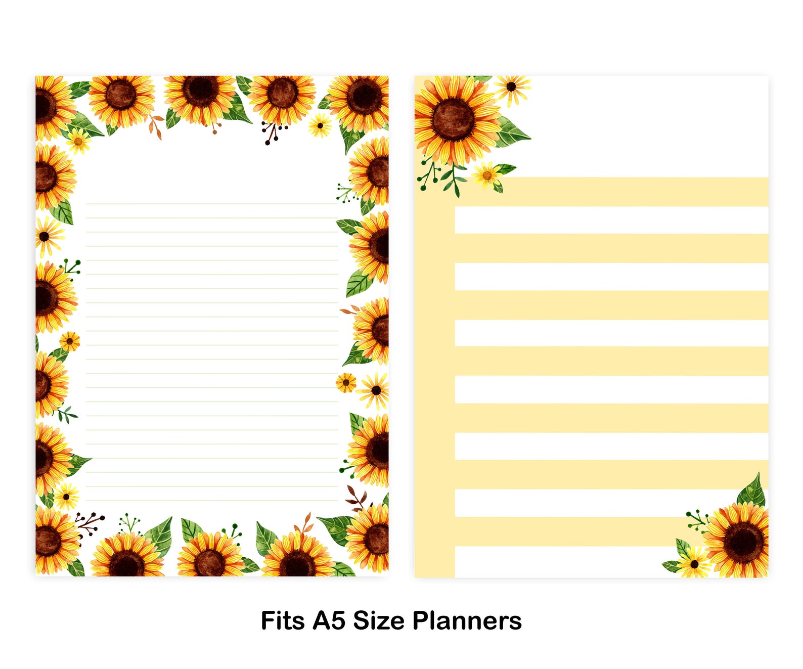 Sunflower Note Paper Planner Inserts for Happy Planner | Etsy