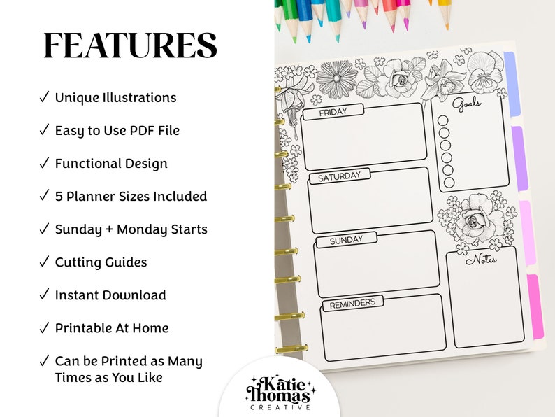 Printable Colouring WEEKLY Planner Inserts Fits Happy Planner Classic ...