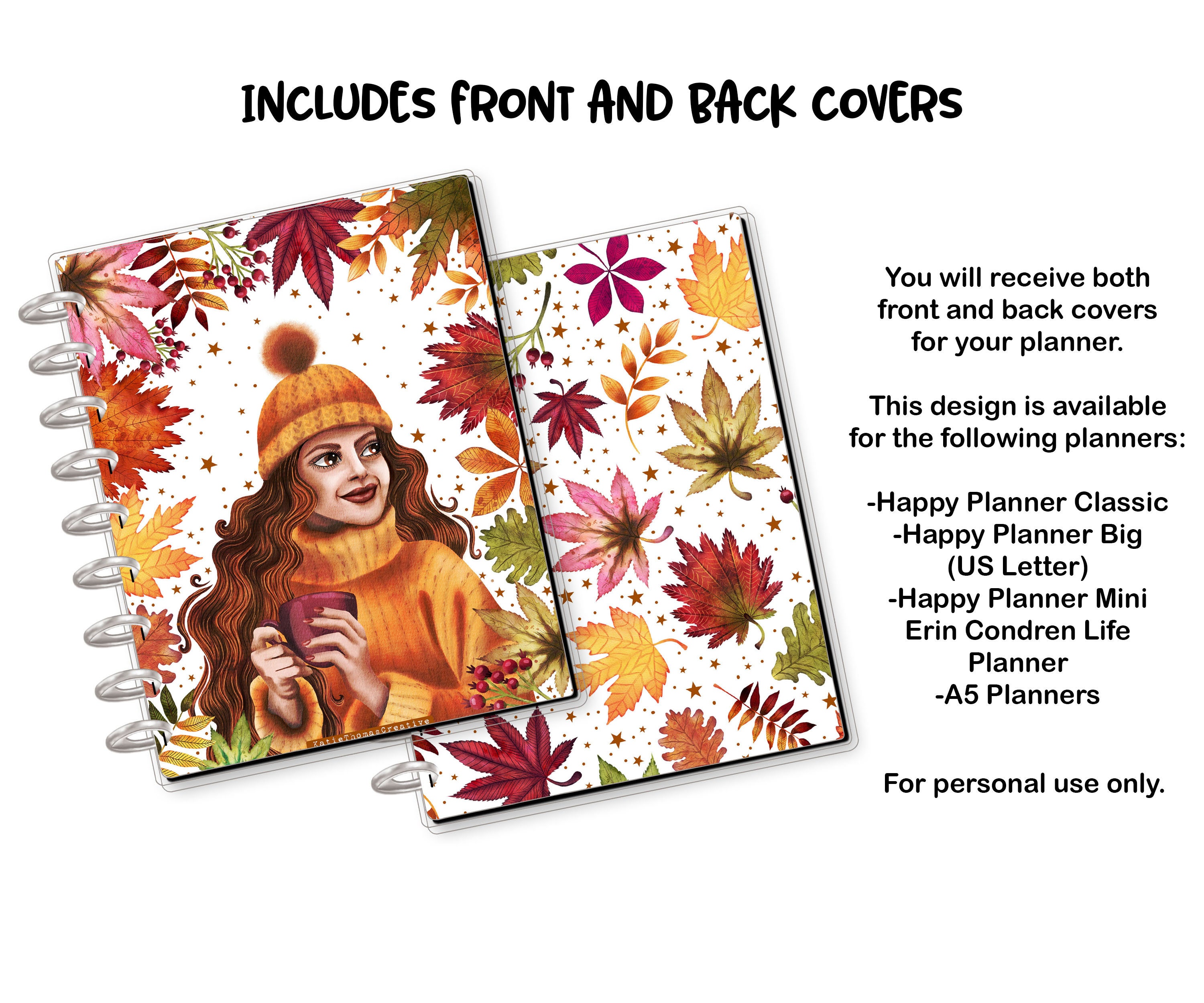 Autumn Leaves Printable Planner or Notebook Cover for Happy | Etsy