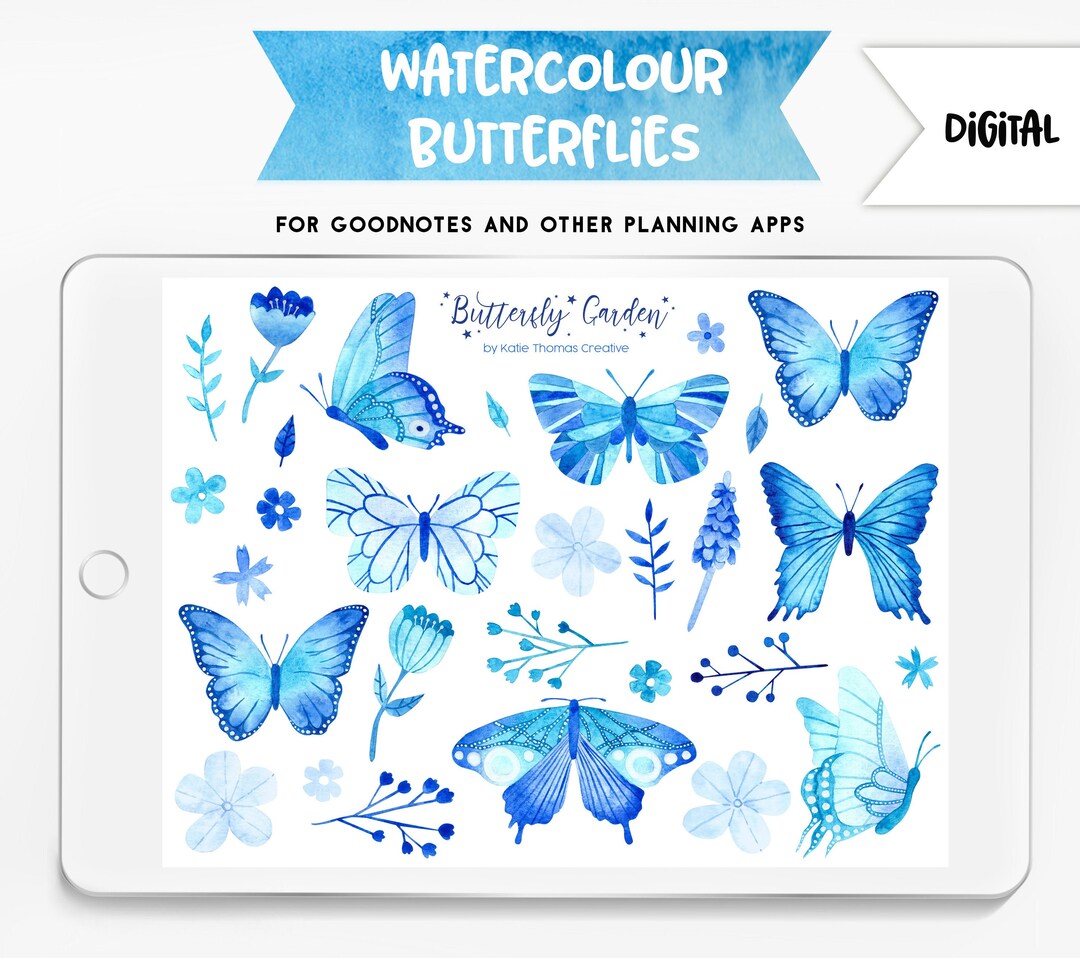 Blue Butterflies Digital Journal Stickers, Sticker Set for Digital ...