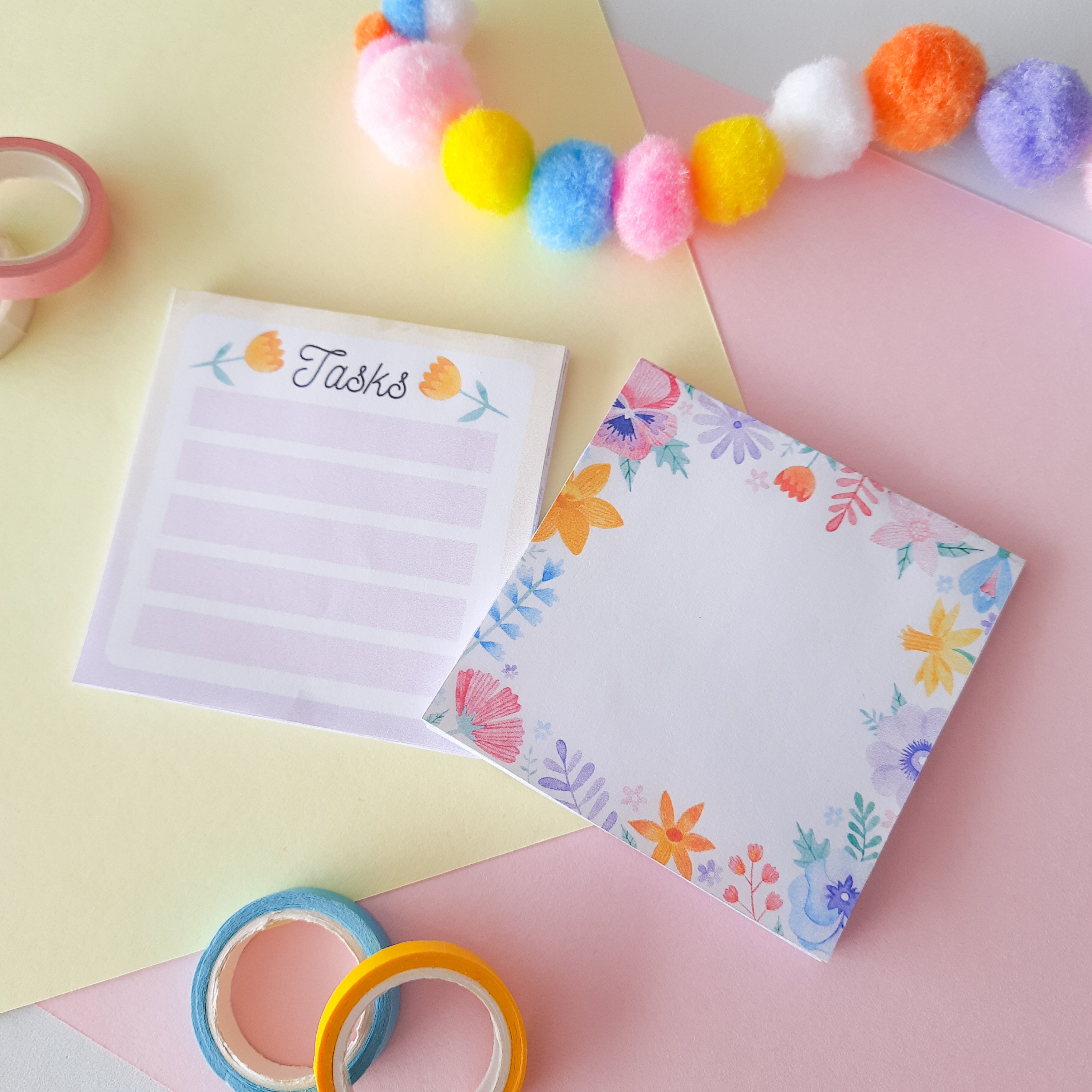 Printable Memo Pad Notes, Pastel Rainbow Floral Stationery, to Do List ...
