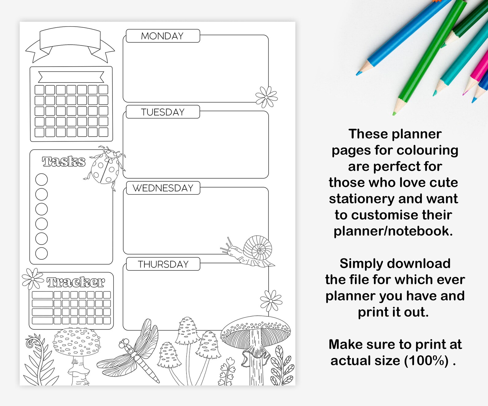 Printable Colouring WEEKLY Planner Inserts for Happy Planner - Etsy