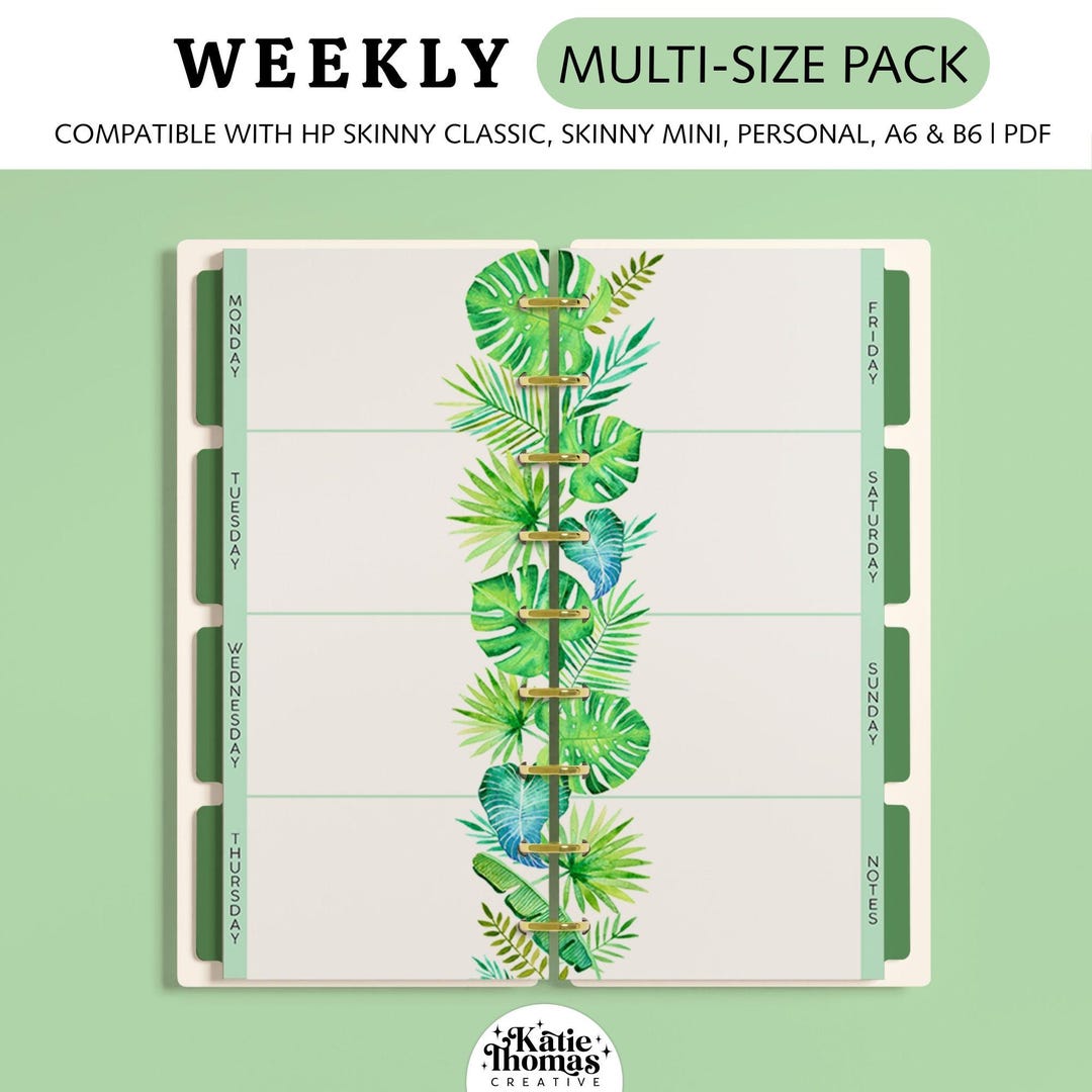 WEEKLY Planner Inserts Fits Happy Planner Skinny Classic, Skinny Mini ...