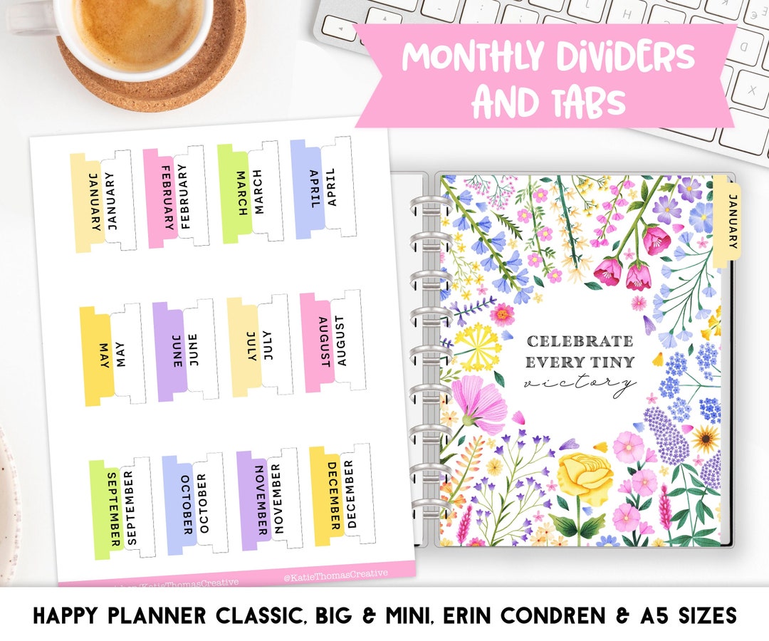Printable Monthly Planner Dividers and Tabs for Happy Planner - Etsy