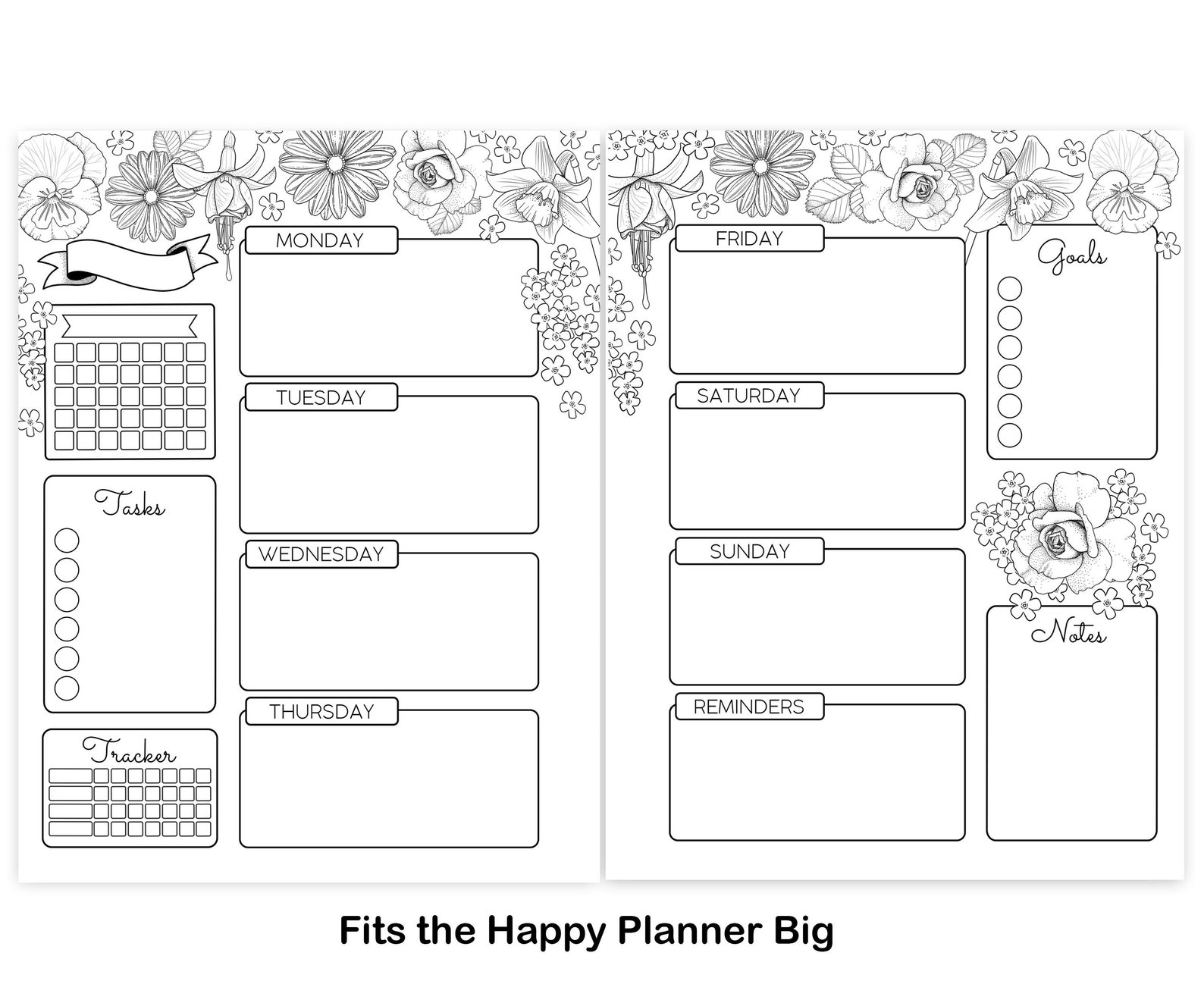 Printable Colouring WEEKLY Planner Inserts for Happy Planner - Etsy
