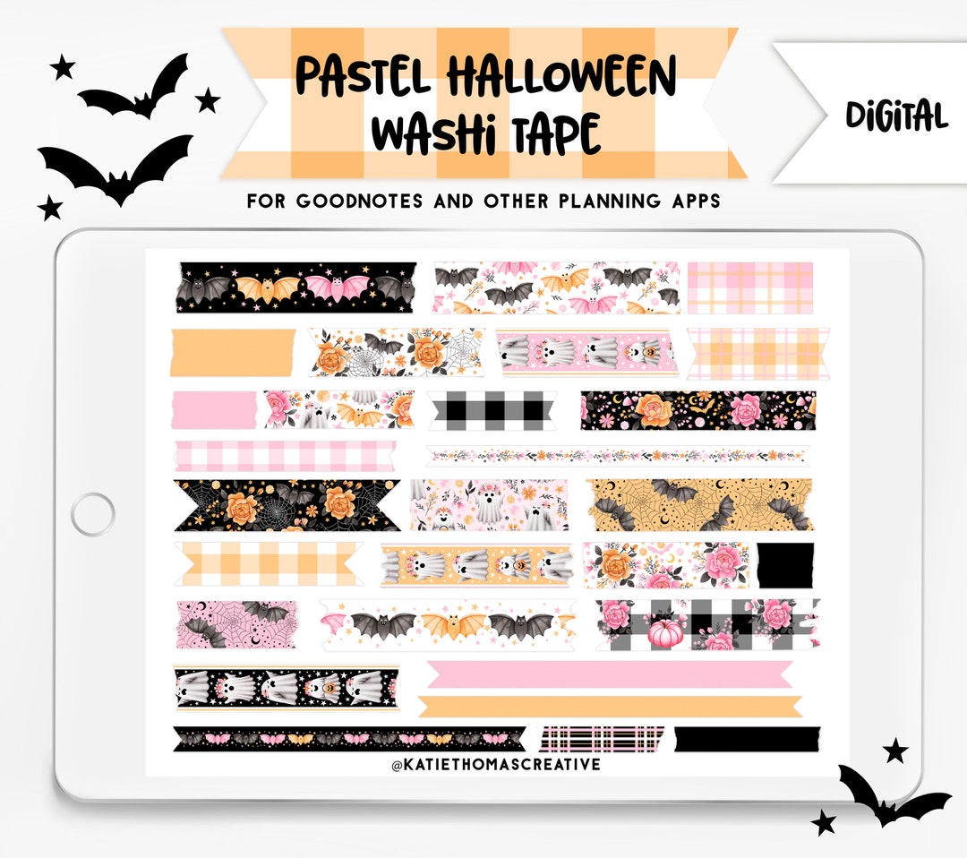 Pastel Halloween Digital Planner Stickers, Washi Tape Set, PNG Stickers ...