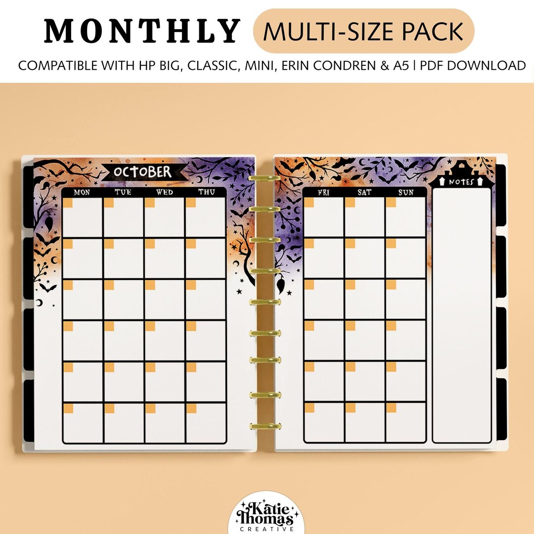 Halloween Planner Printable – Monthly Inserts Fits HP Big, Classic ...