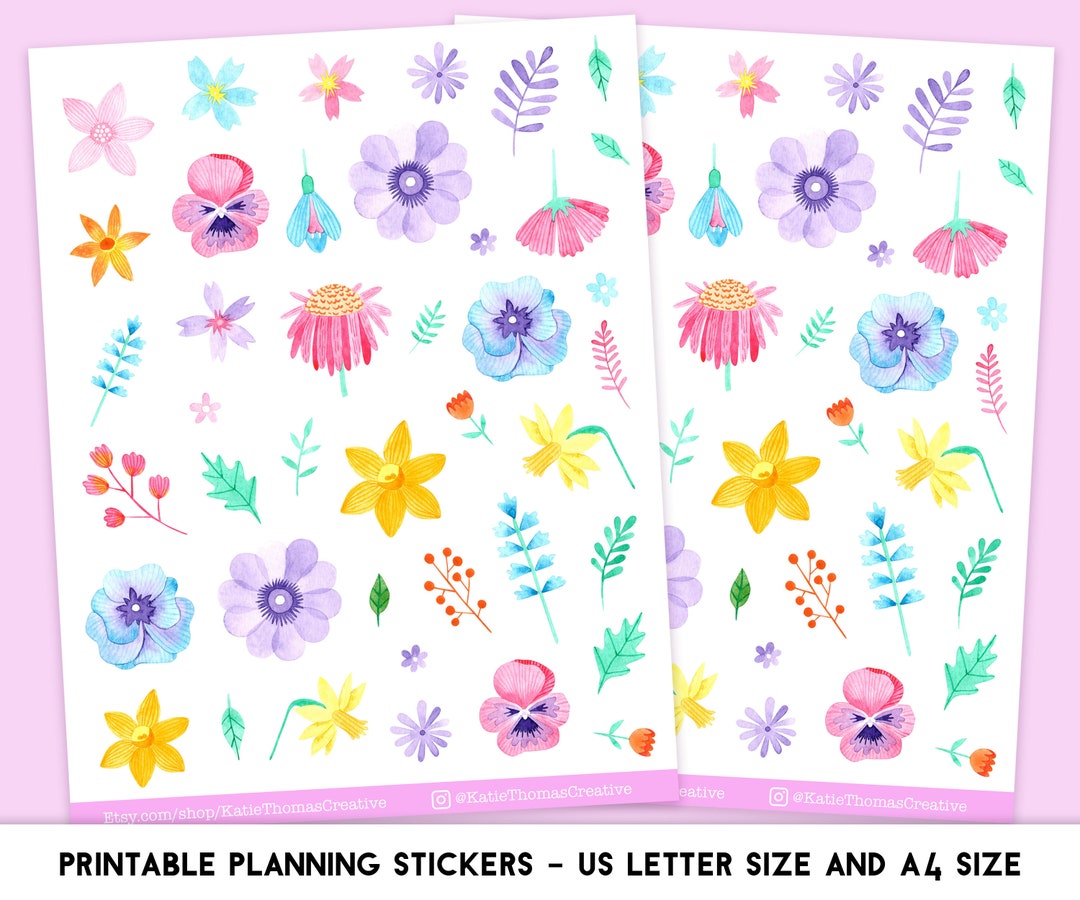 Rainbow Floral Printable Journal Stickers Sticker Set for - Etsy