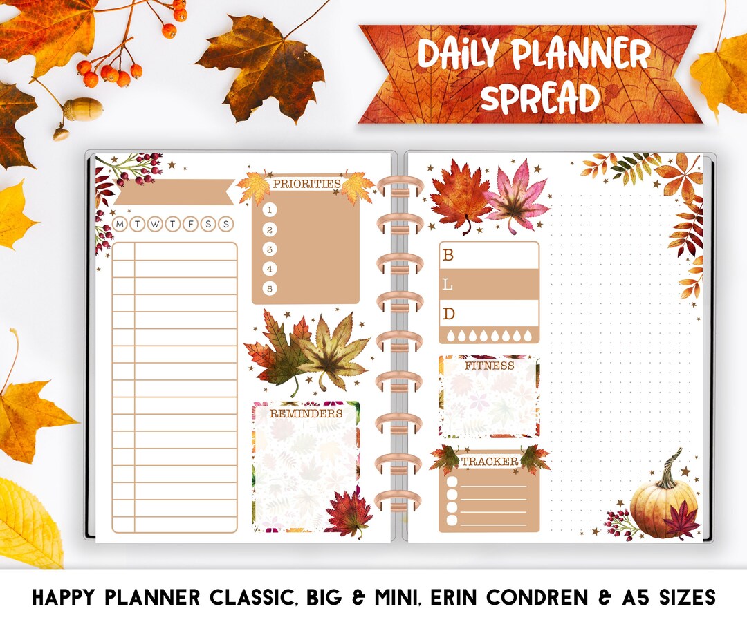 Autumn Leaves DAILY Planner Inserts for Happy Planner Classic - Etsy