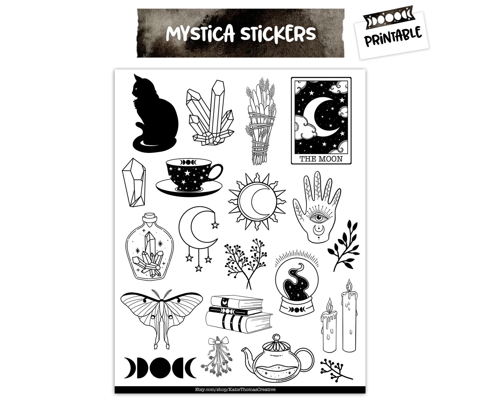 Mystica Printable Journal Stickers Witchy Sticker Set for - Etsy