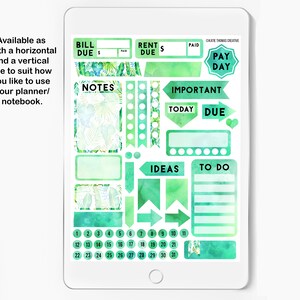 Green Watercolor Digital Planner Stickers for Digital Planning and ...