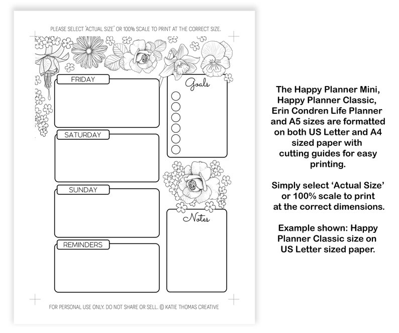 Printable Colouring WEEKLY Planner Inserts for Happy Planner - Etsy