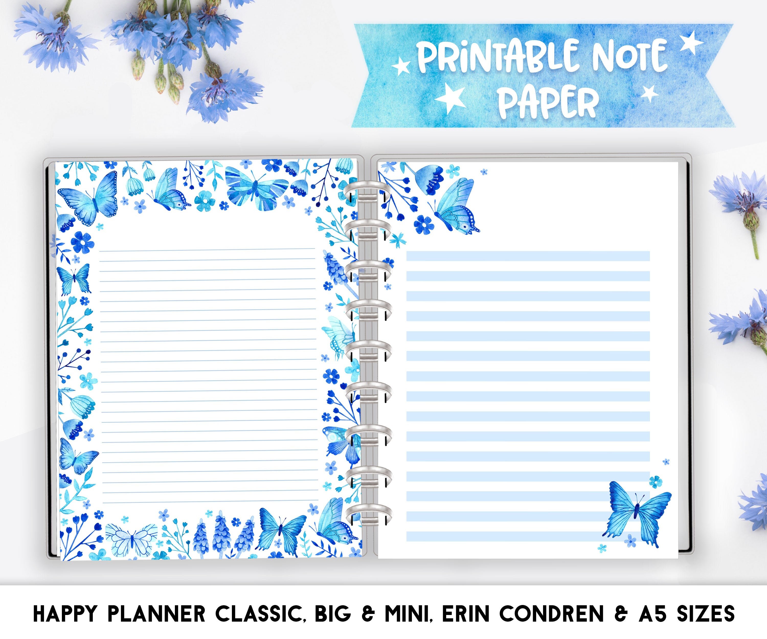 Blue Butterfly Floral Printable Note Pages Printable | Etsy