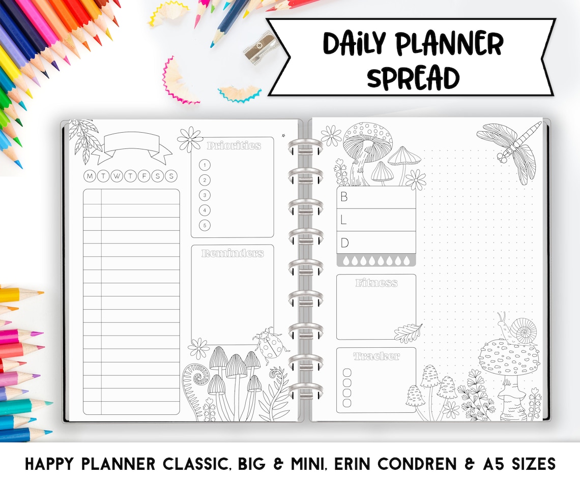 Printable Coloring DAILY Planner Inserts for Happy Planner - Etsy Australia