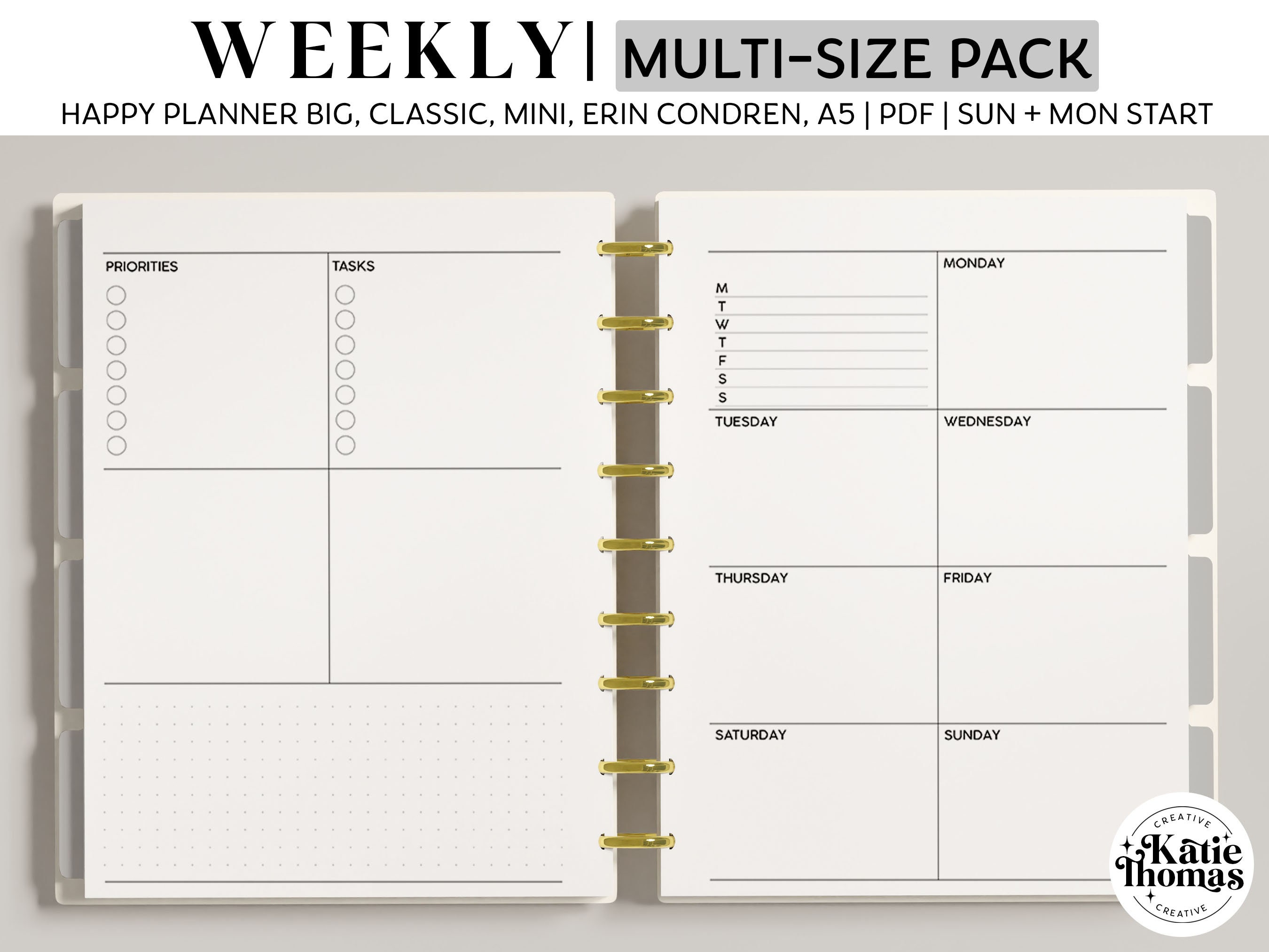 WEEKLY DASHBOARD Minimalist Planner Inserts for Happy Planner - Etsy ...