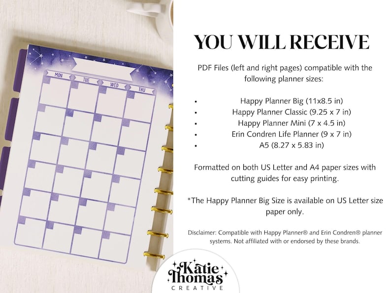 MONTHLY Printable Planner Pages Fits Happy Planner Classic, Big, Mini ...