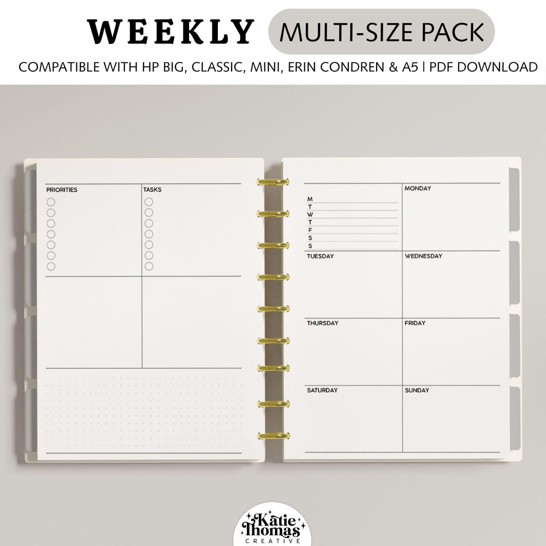 WEEKLY DASHBOARD Minimalist Planner Inserts Fits Happy Planner Classic ...