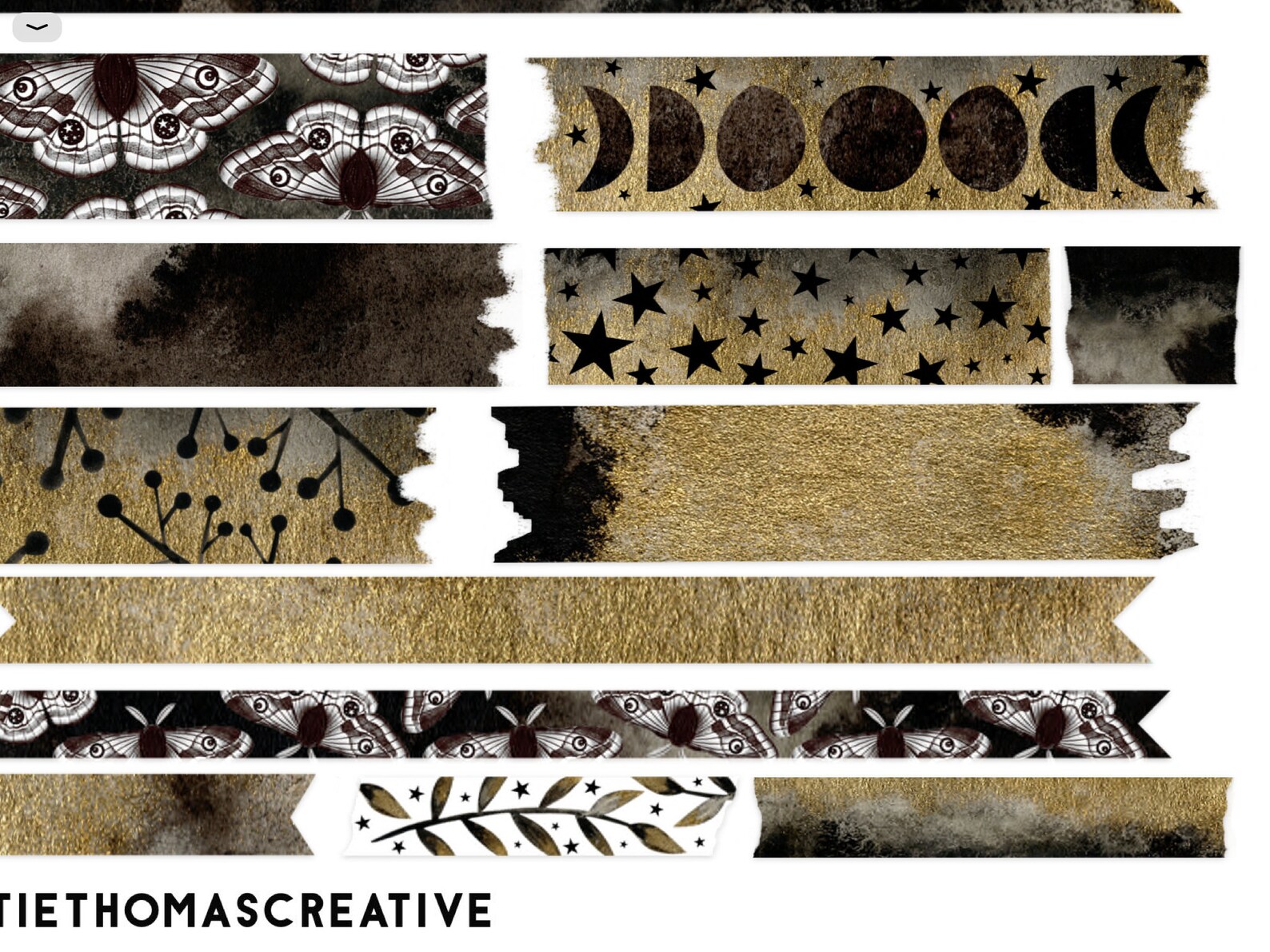 Black and Gold Digital Planner Stickers Watercolor Washi Tape - Etsy