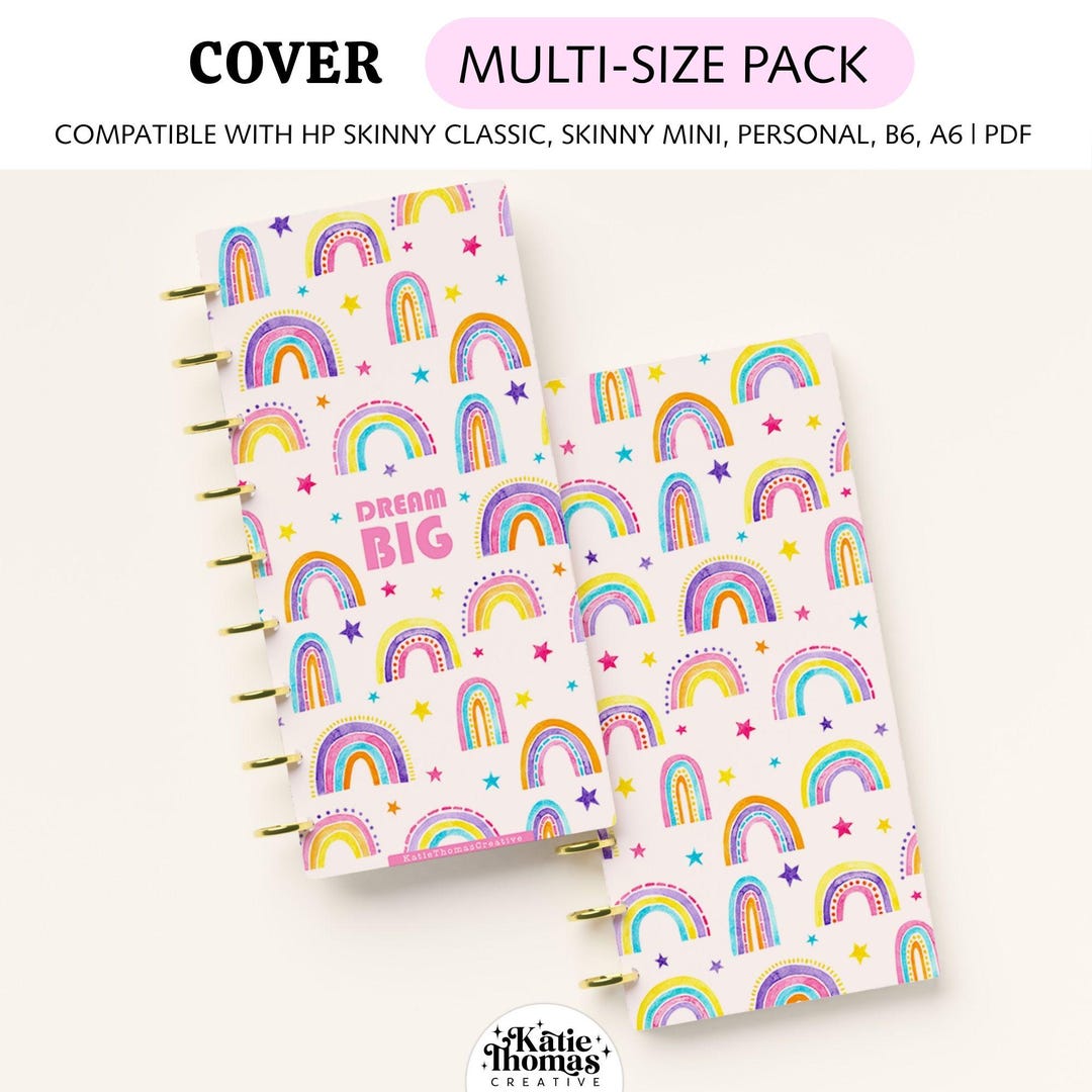 Rainbow Printable Planner or Notebook Cover Fits Happy Planner Skinny ...