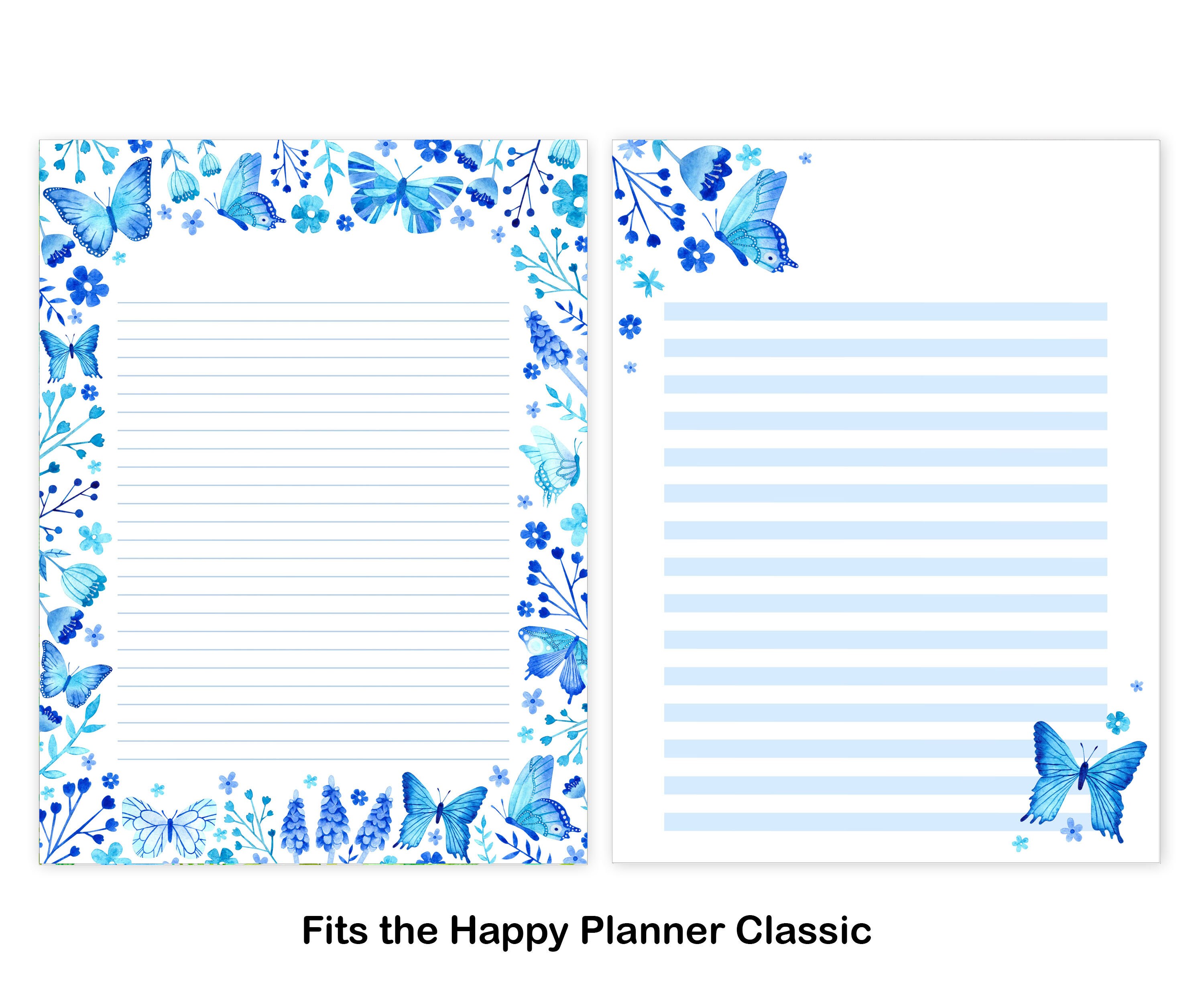 Blue Butterfly Floral Printable Note Pages Printable | Etsy