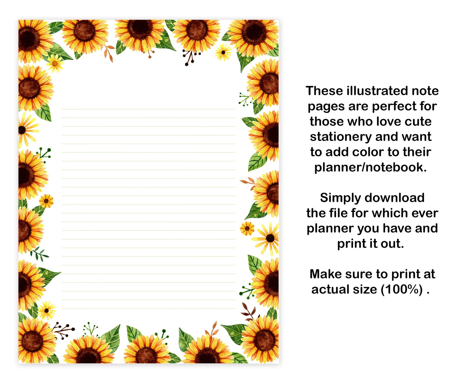 Sunflower Note Paper Planner Inserts for Happy Planner - Etsy