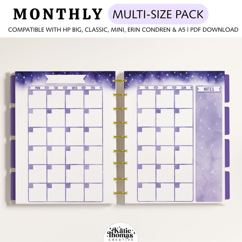 MONTHLY Printable Planner Pages Fits Happy Planner Classic, Big, Mini ...